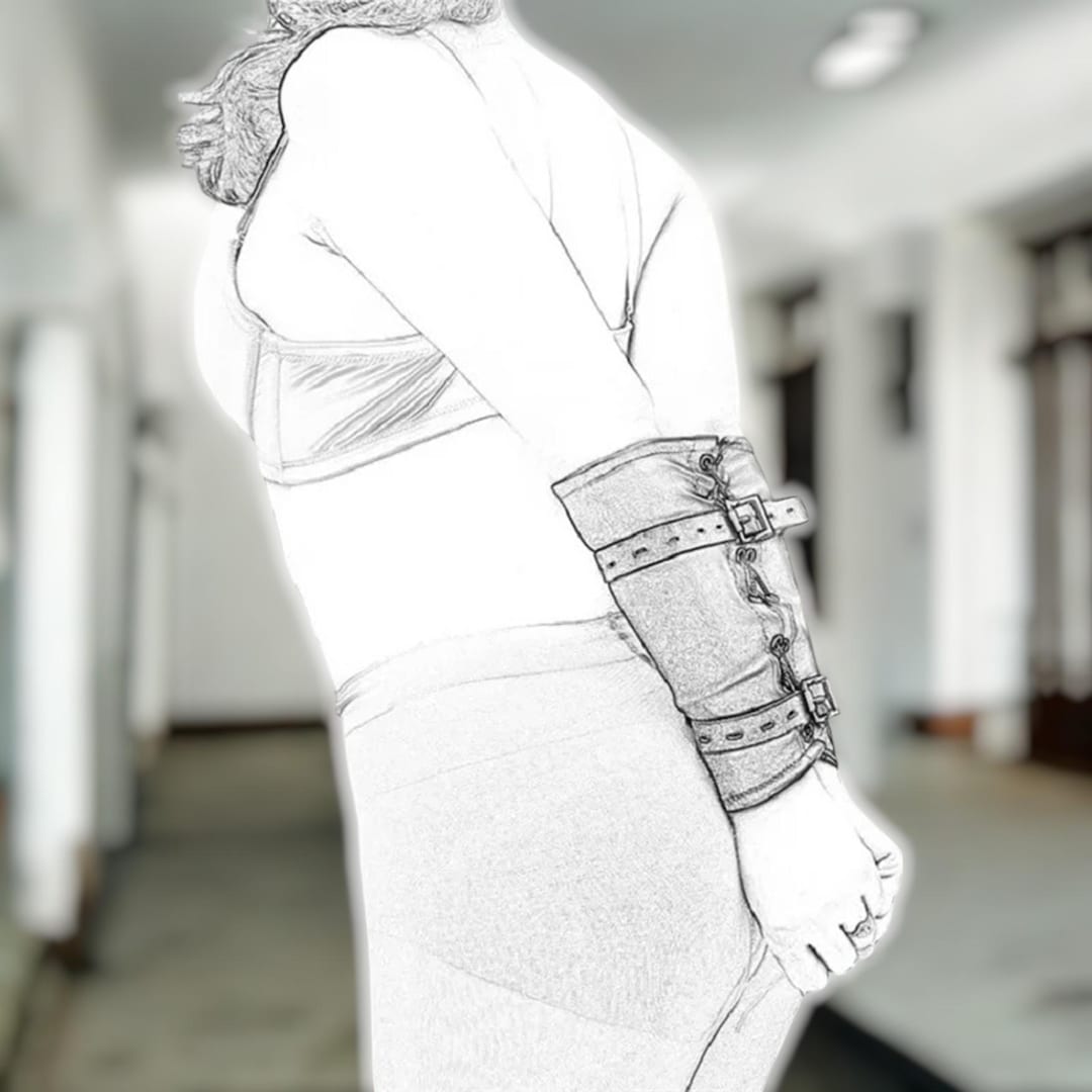 BDSM Restraint Adjustable Leather Back Bondage Armbinder Wrist Cuffs ...