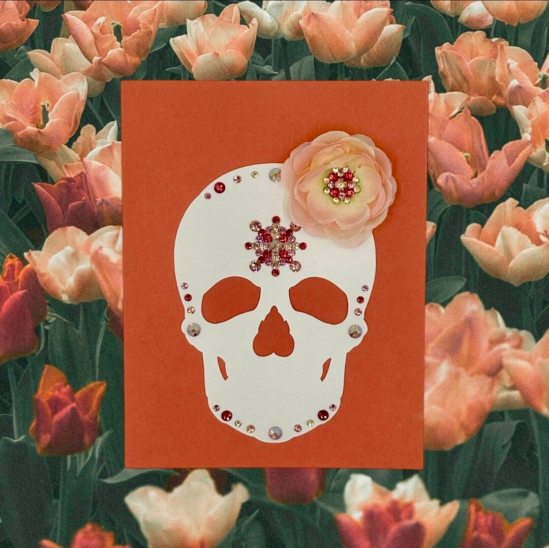 Peach Sugar Skull Card - Etsy
