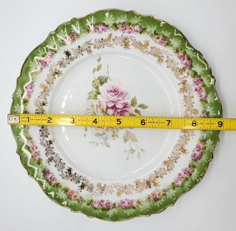 Antique RS Prussia Plate: 22K Gold Filigree, Roses, Green Border - Etsy