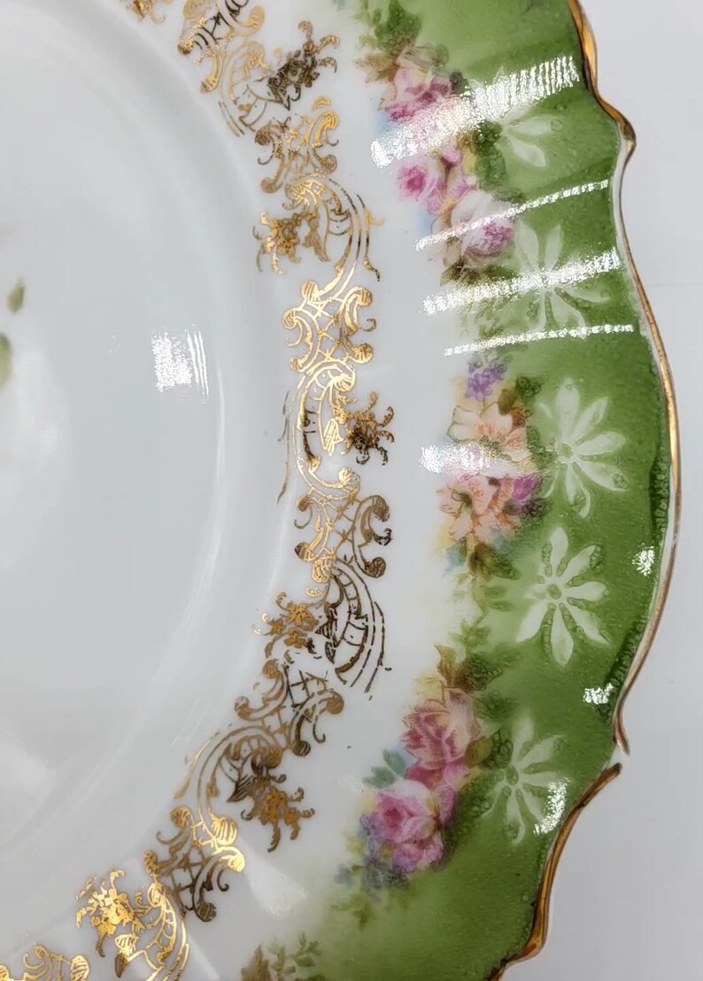 Antique RS Prussia Plate: 22K Gold Filigree, Roses, Green Border - Etsy