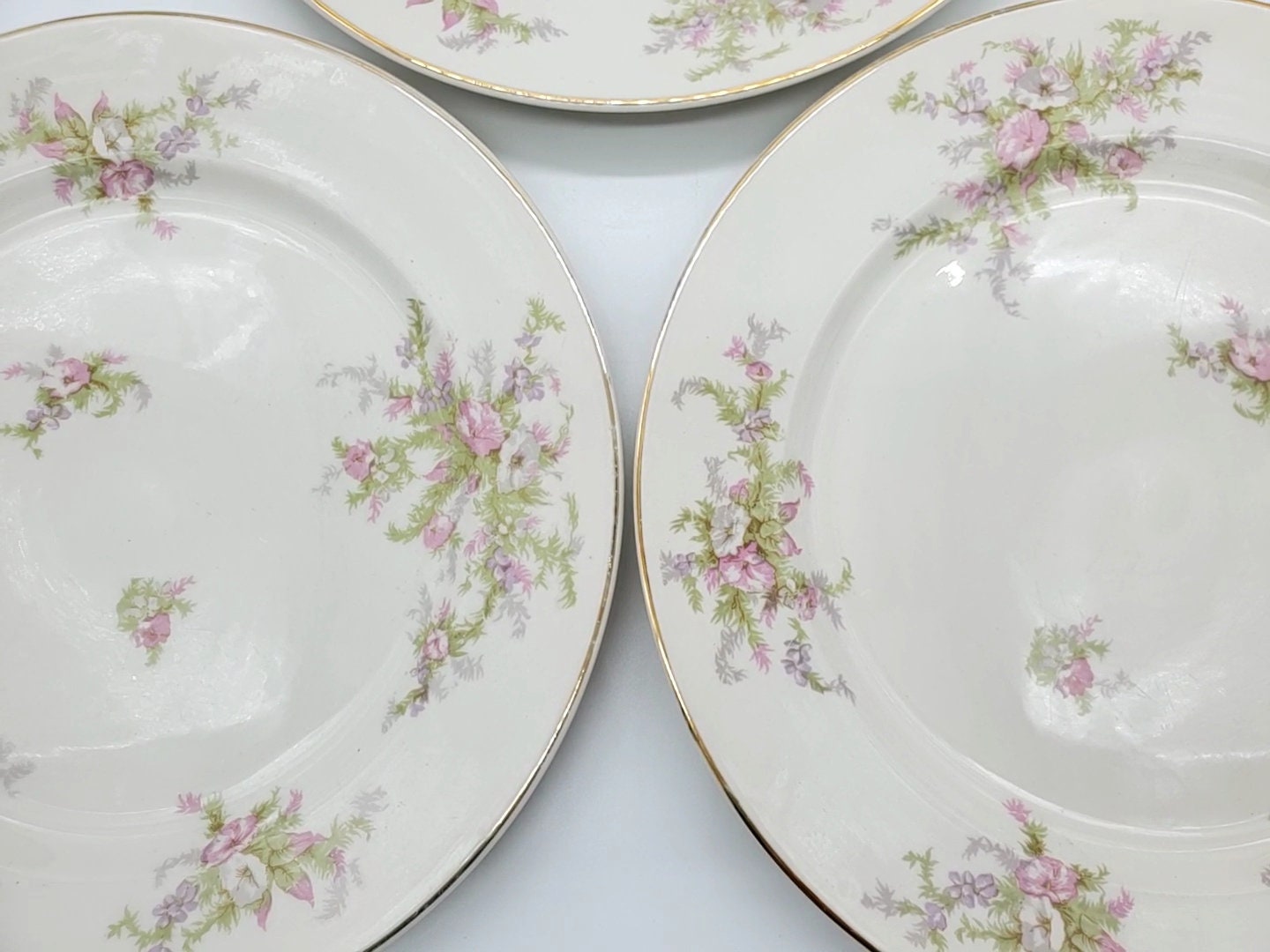 Vintage Circa 1931-1951 Set/3 Warwick Plates Pink Purple Cascade Roses ...