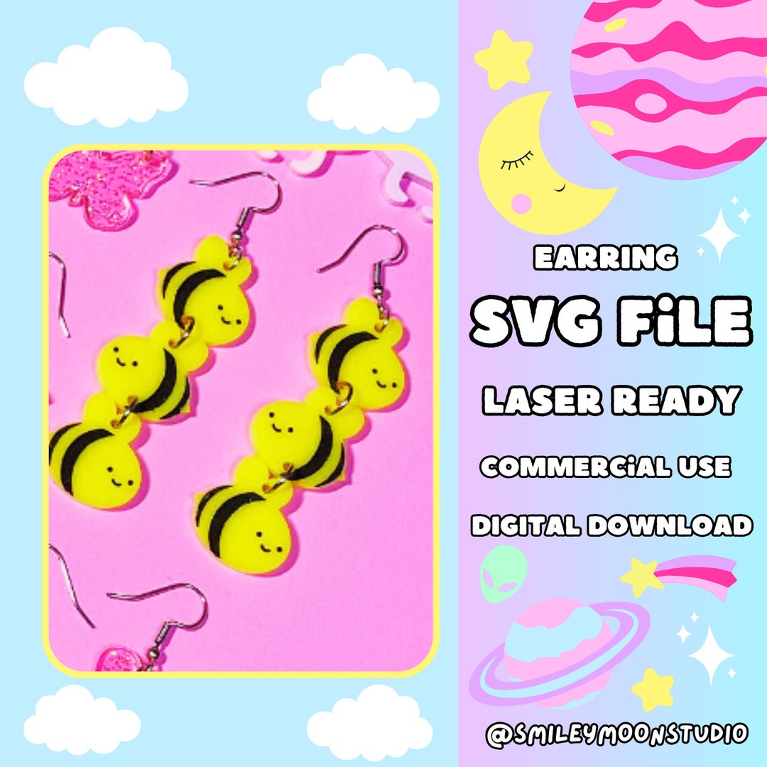 Bee Earring SVG, Laser Ready SVG, Acrylic Earring SVG, Glowforge Ready ...