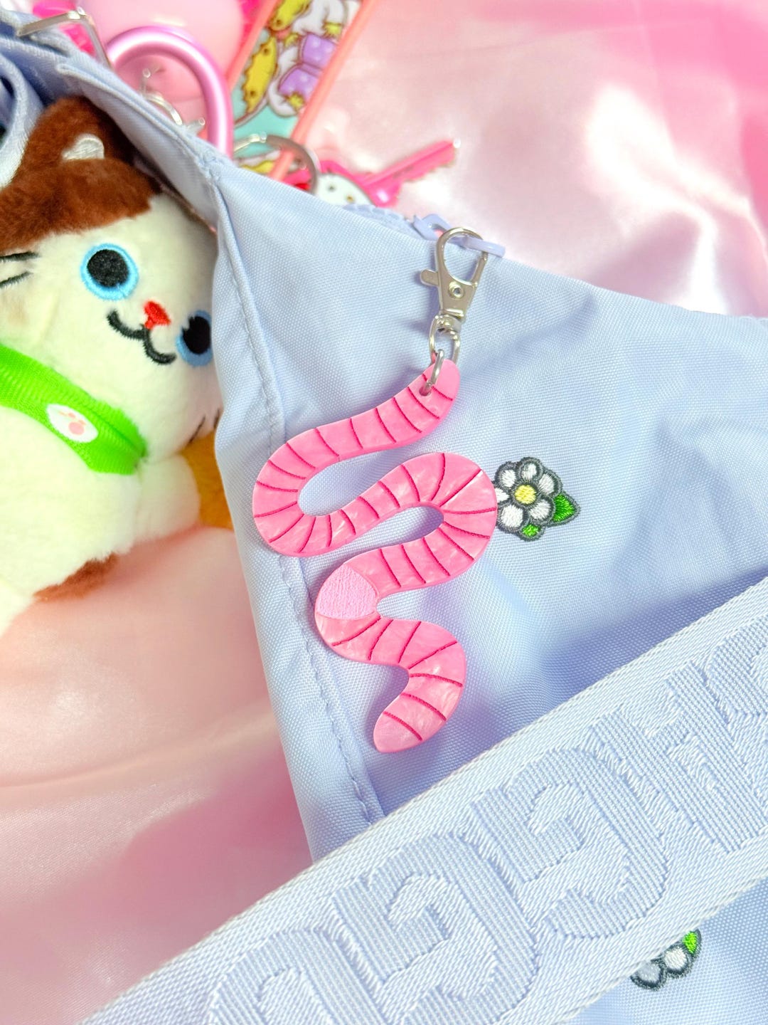 Worm Bag Charm, Laser Cut Acrylic Worm Keychain, Worm Accessories - Etsy