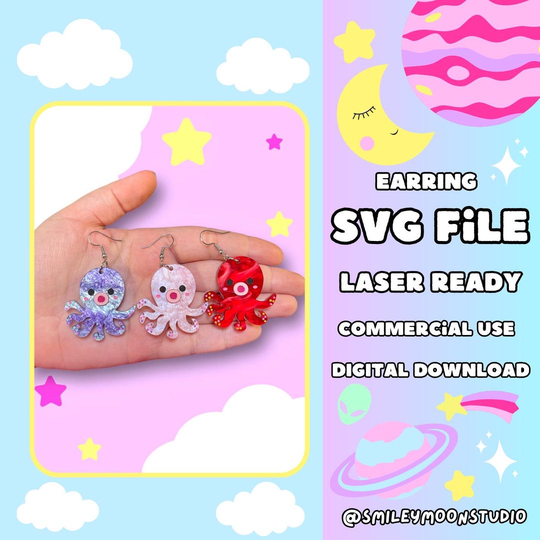 Octopus Earrings SVG, Laser Ready SVG, Acrylic Earring SVG, Glowforge ...