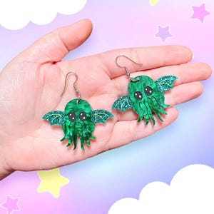Cthulhu Acrylic Earrings, Cryptid Earrings, Laser Cut Acrylic Earrings ...