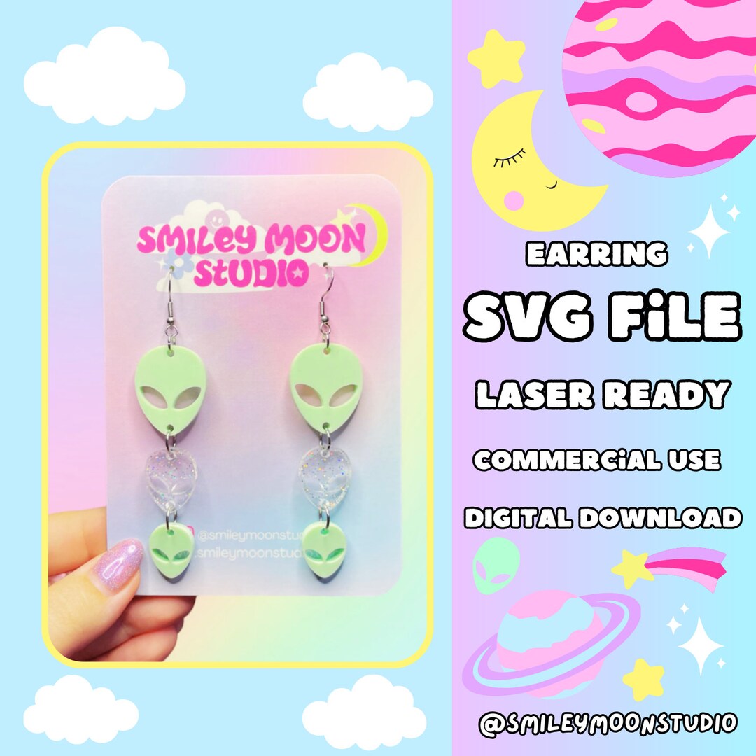 Alien Earring SVG, Laser Ready SVG, Acrylic Earring SVG, Glowforge ...
