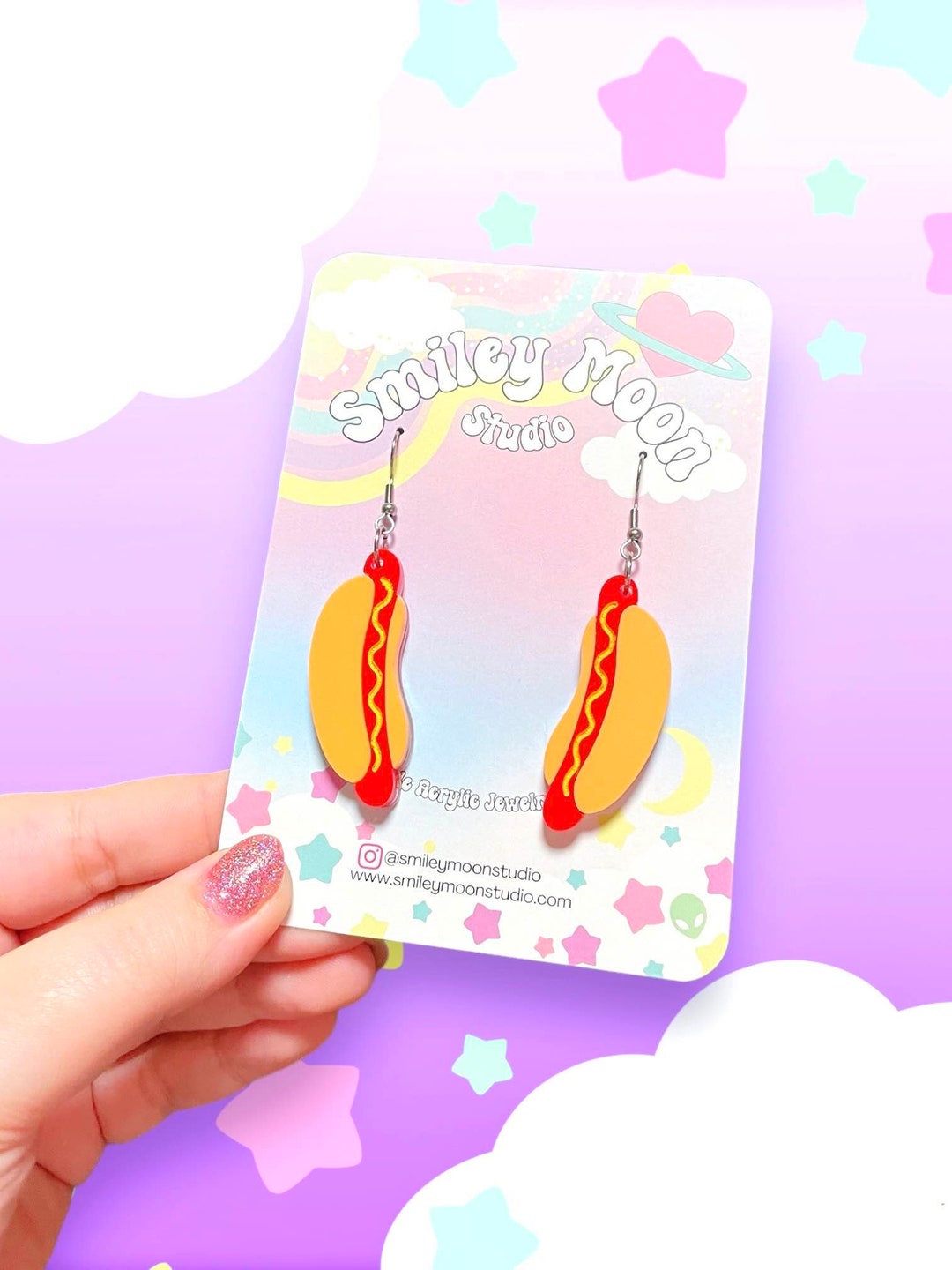 Hot Dog Acrylic Earrings, Hot Dog Earrings, Food Acrylic Earrings, Hot ...