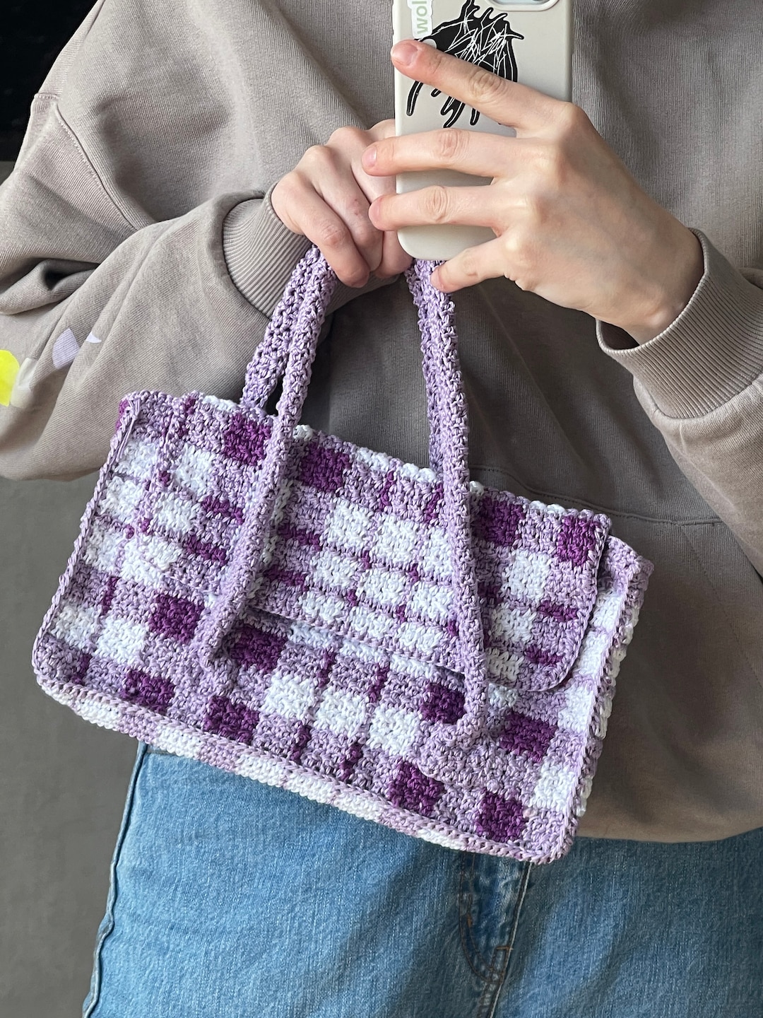 Amara Bag Crochet Pattern | Plaid Shoulder Bag (PDF Pattern) - Etsy