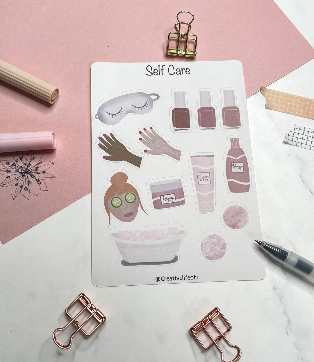 Self Care Sticker Sheet, Bullet Journal Stickers, Journal Stickers ...