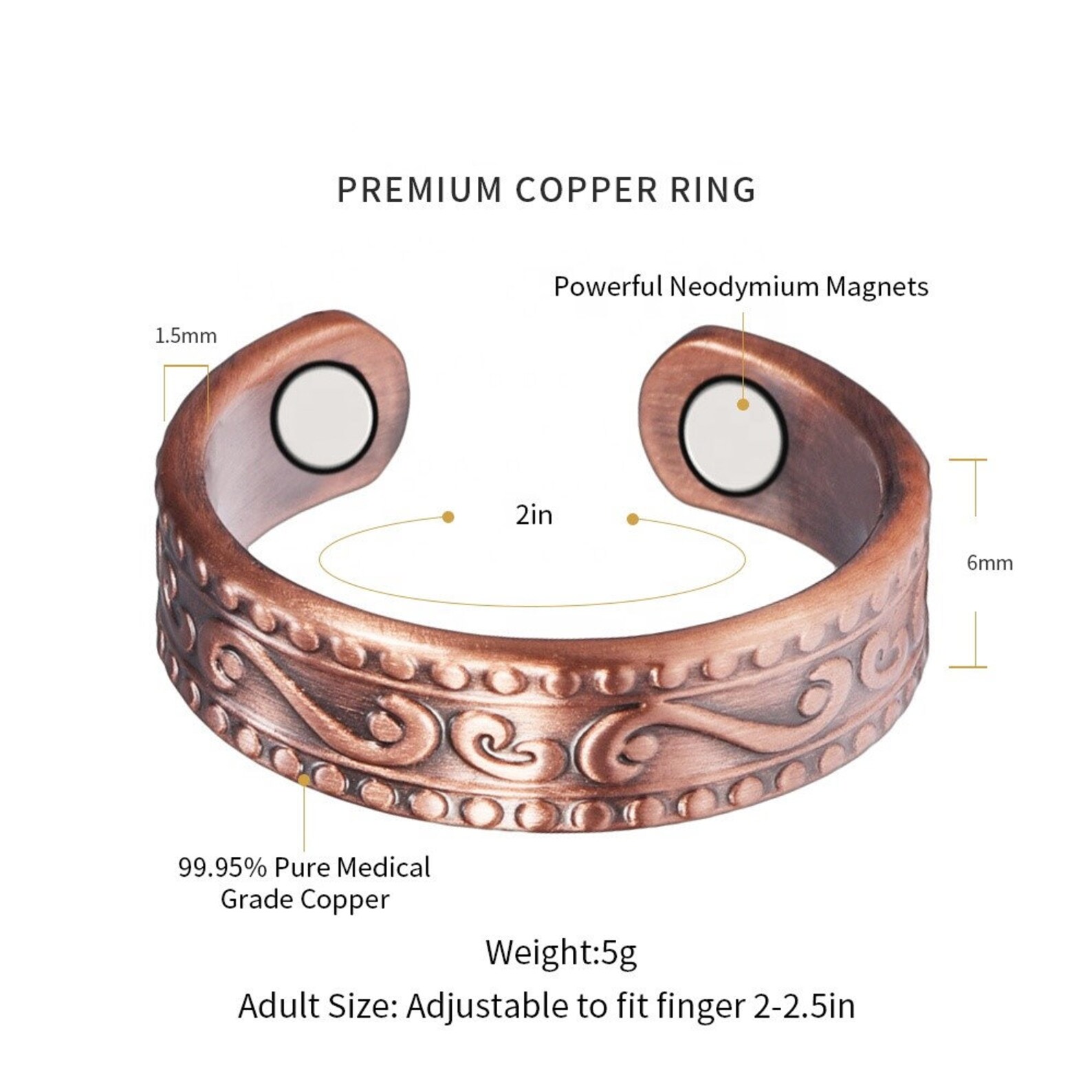 Magnetic Pure Copper Adjustable Ring With 2 High Quality - Etsy
