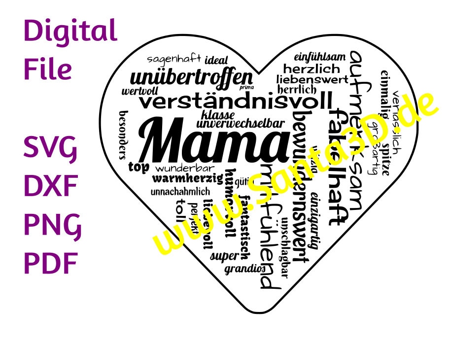 Plotterdatei Lasern SVG Muttertag Mama Herz Gravur - Etsy.de