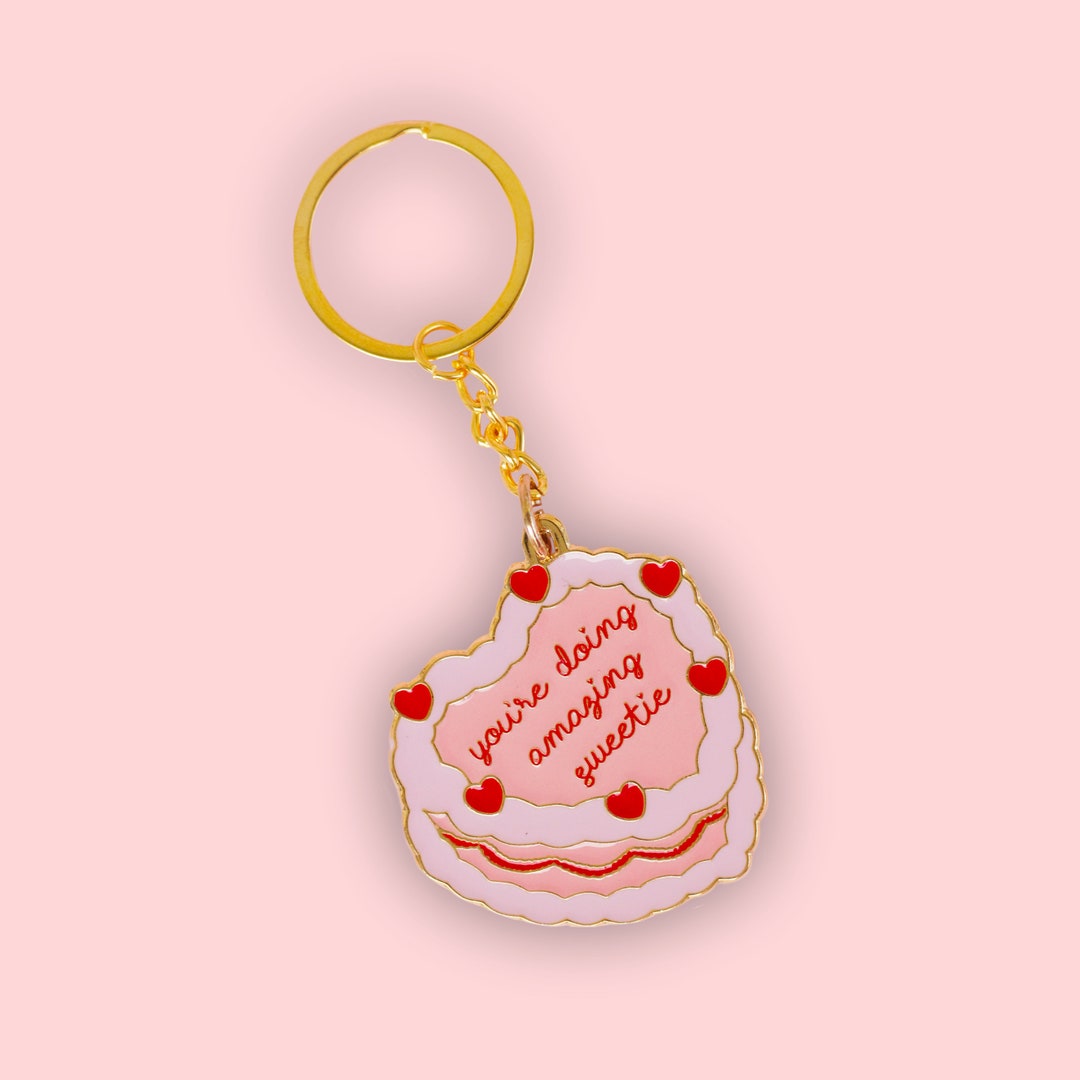 Cake Keyring, Enamel Keyring, Quote Keychain, Heart Keychain ...