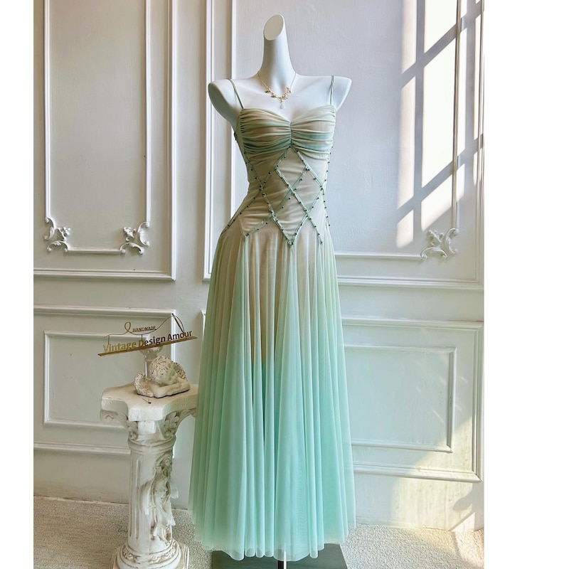 Green Hand Painted Gown - Etsy UK