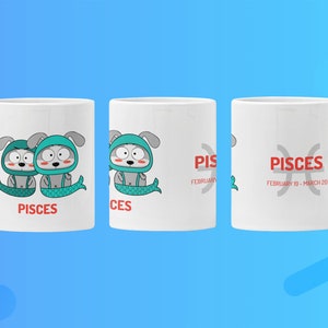 Pisces Cartoon Zodiac Sign Pisces Coffee Mug Pisces Cup - Etsy