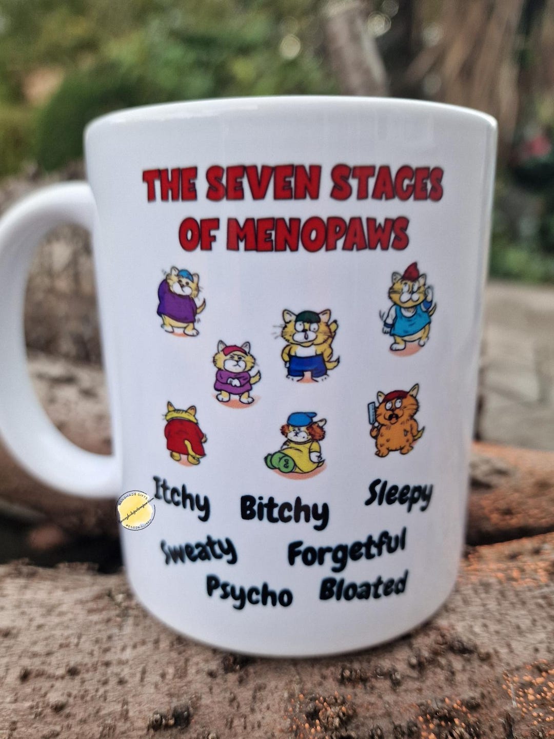 Funny Menopaws Mug | the Seven Stages of Menopaws, Humorous Cat Design ...