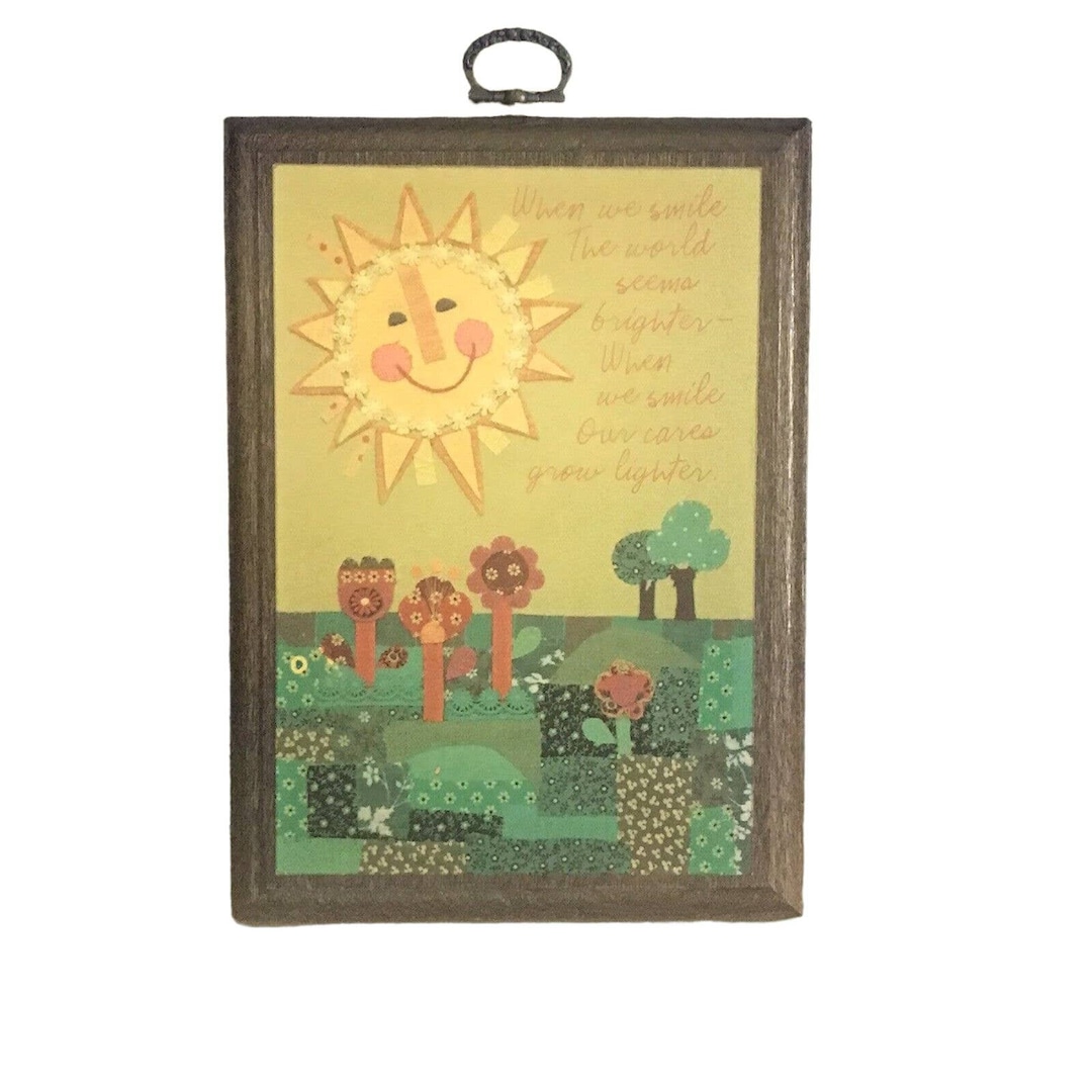 Vintage Wood Wall Art Plaque 60s 70s Sun Patchwork Nursery - Etsy