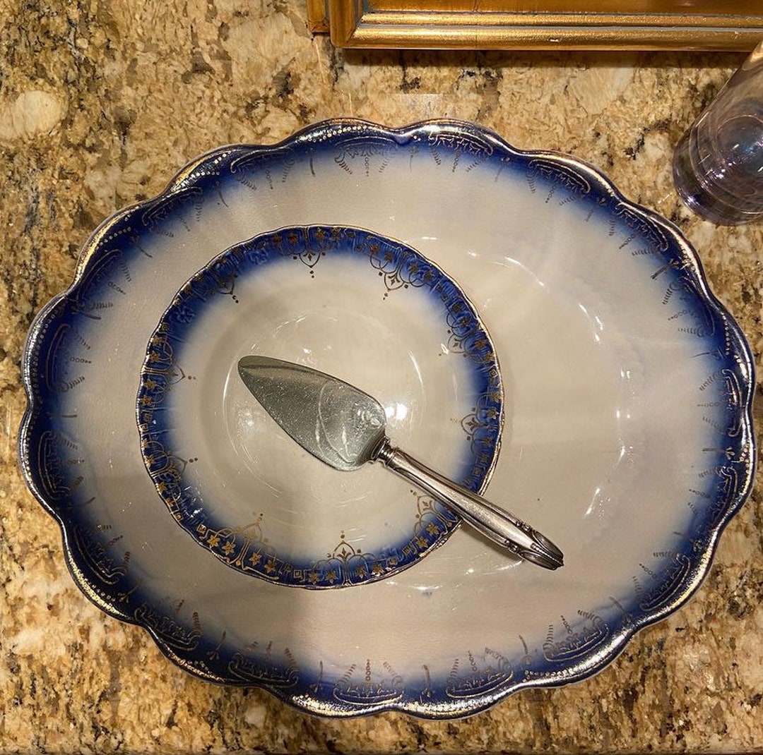 Antique Gorgeous Flow Blue Dishes Set of Dessert and Dinner Plates ...