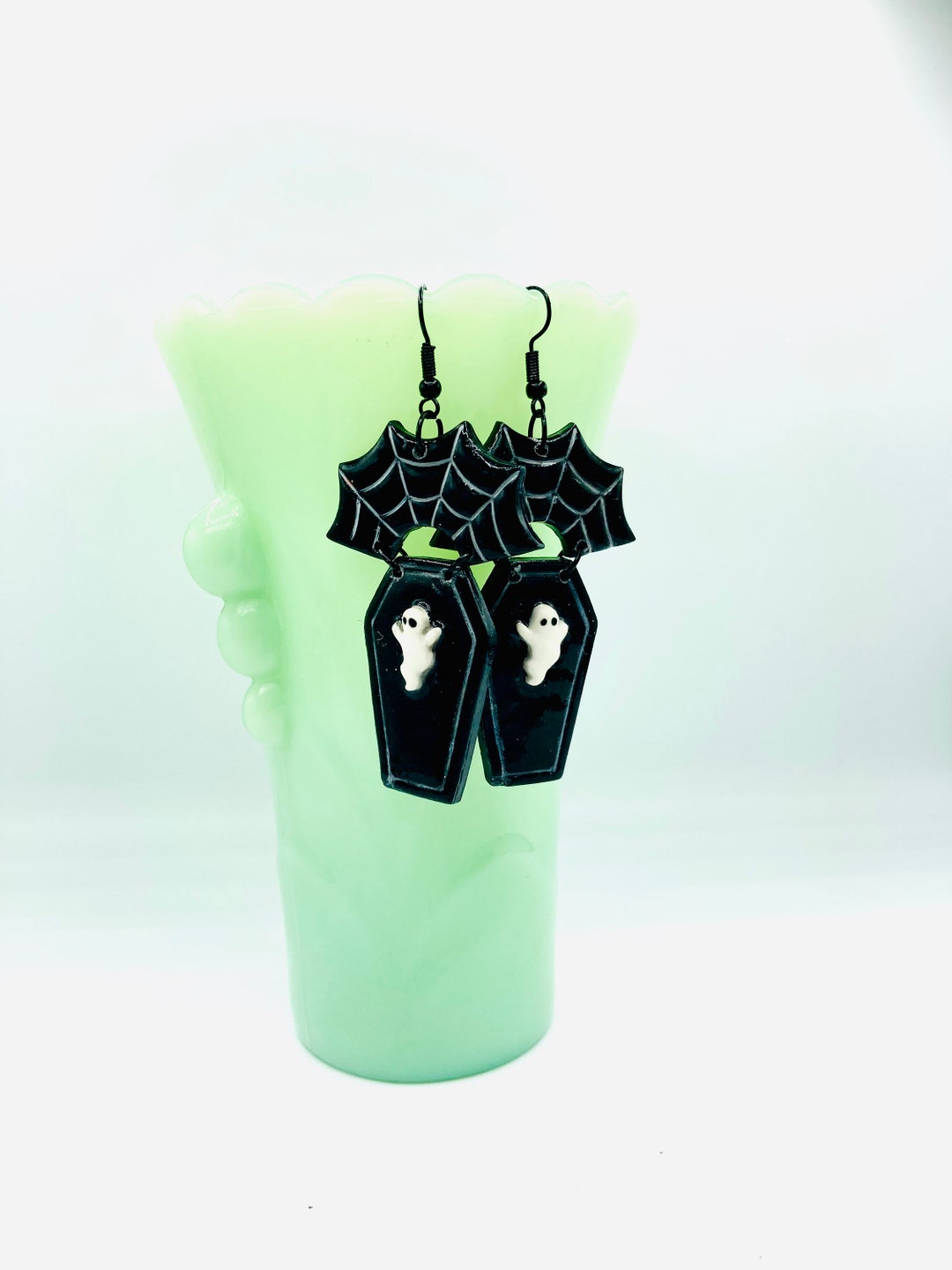 Spiderweb and Coffins Dangle Earrings, Gothic Polymer Clay Jewelry ...