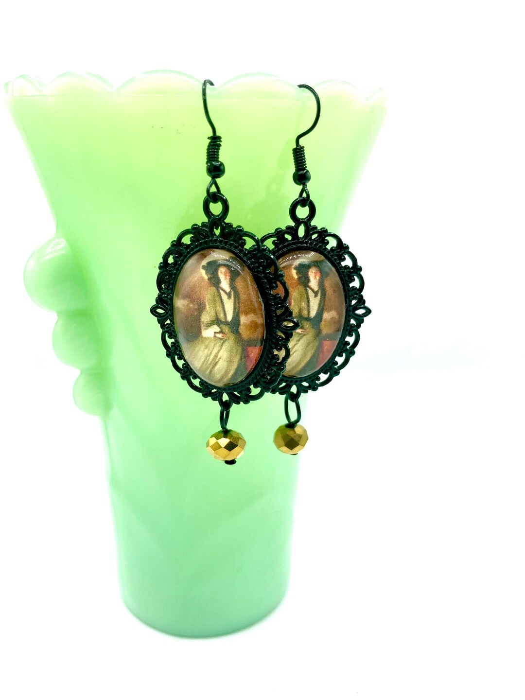 Victorian Woman Dangle Earrings, Autumn Fine Art Jewelry, Unique Nickel ...