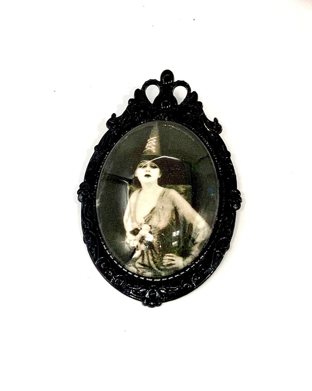 Vintage Witch Photo Halloween Brooch Pendant, Gothic Witchy Jewelry ...