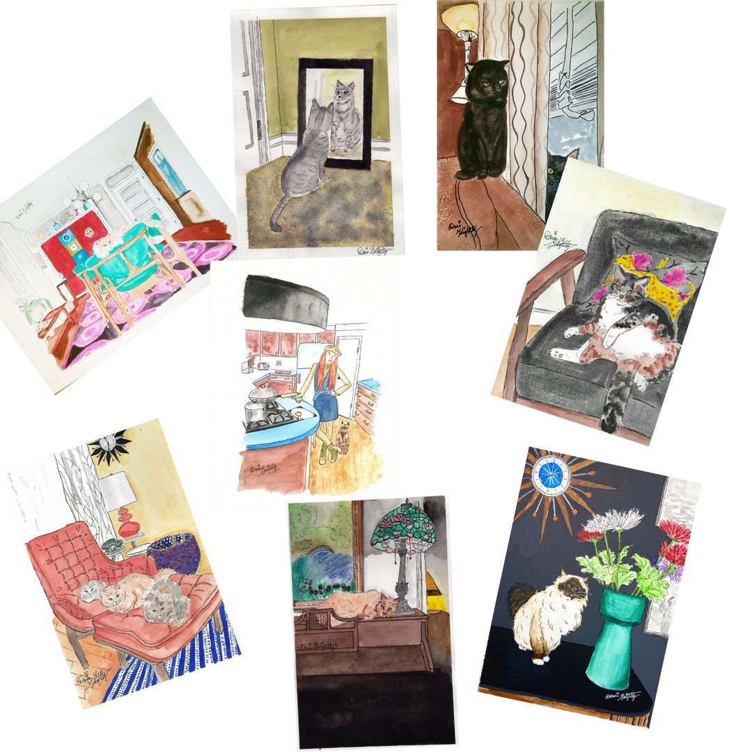 Retro Kitsch Kitty Cat Postcard Set, Pack of 8 Postcards, Original ...