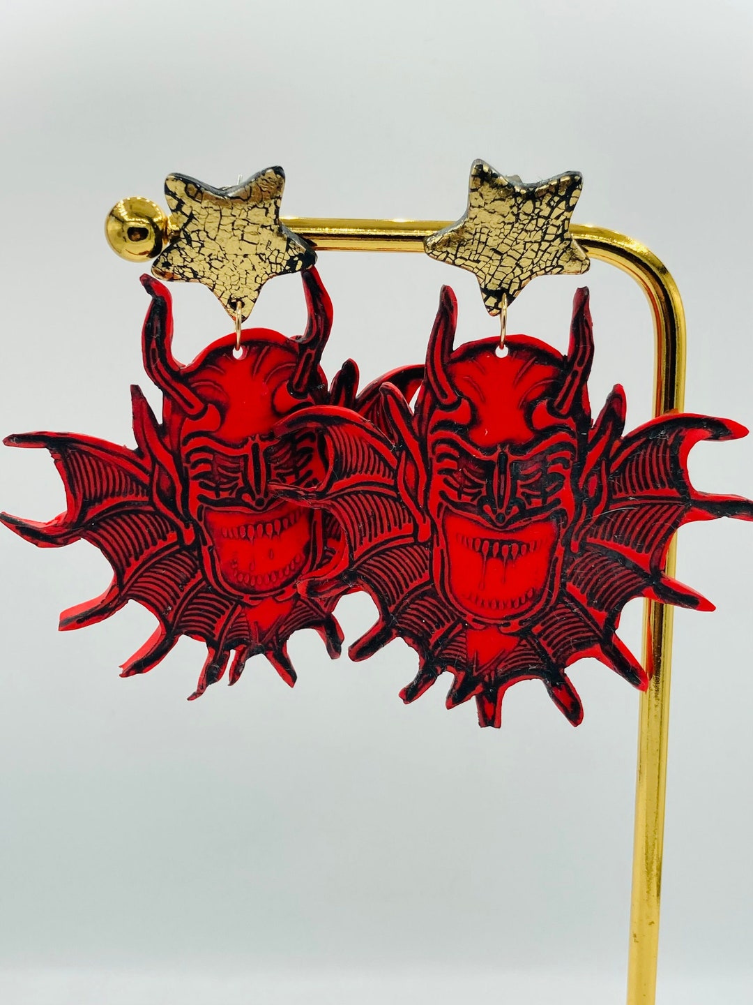 Large Devil Earrings, Halloween Polymer Clay Jewelry, Spooky Demon ...