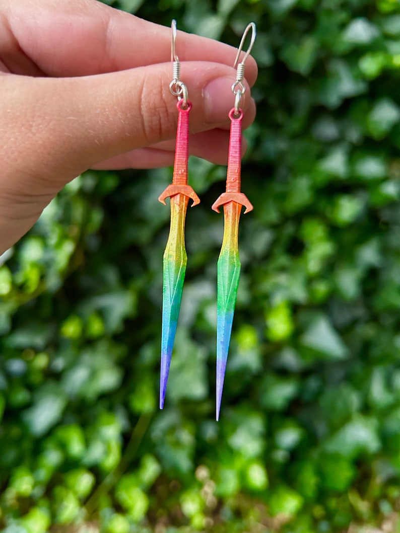 Rainbow Pride Sword Earrings Handmade Hand Painted Nickel Free for Ren ...