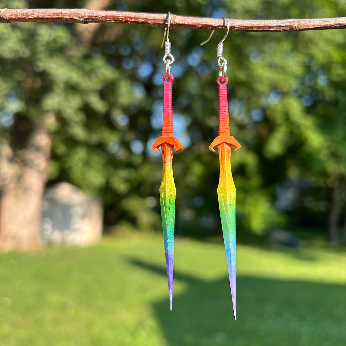 Rainbow Pride Sword Earrings Handmade Hand Painted Nickel Free for Ren ...