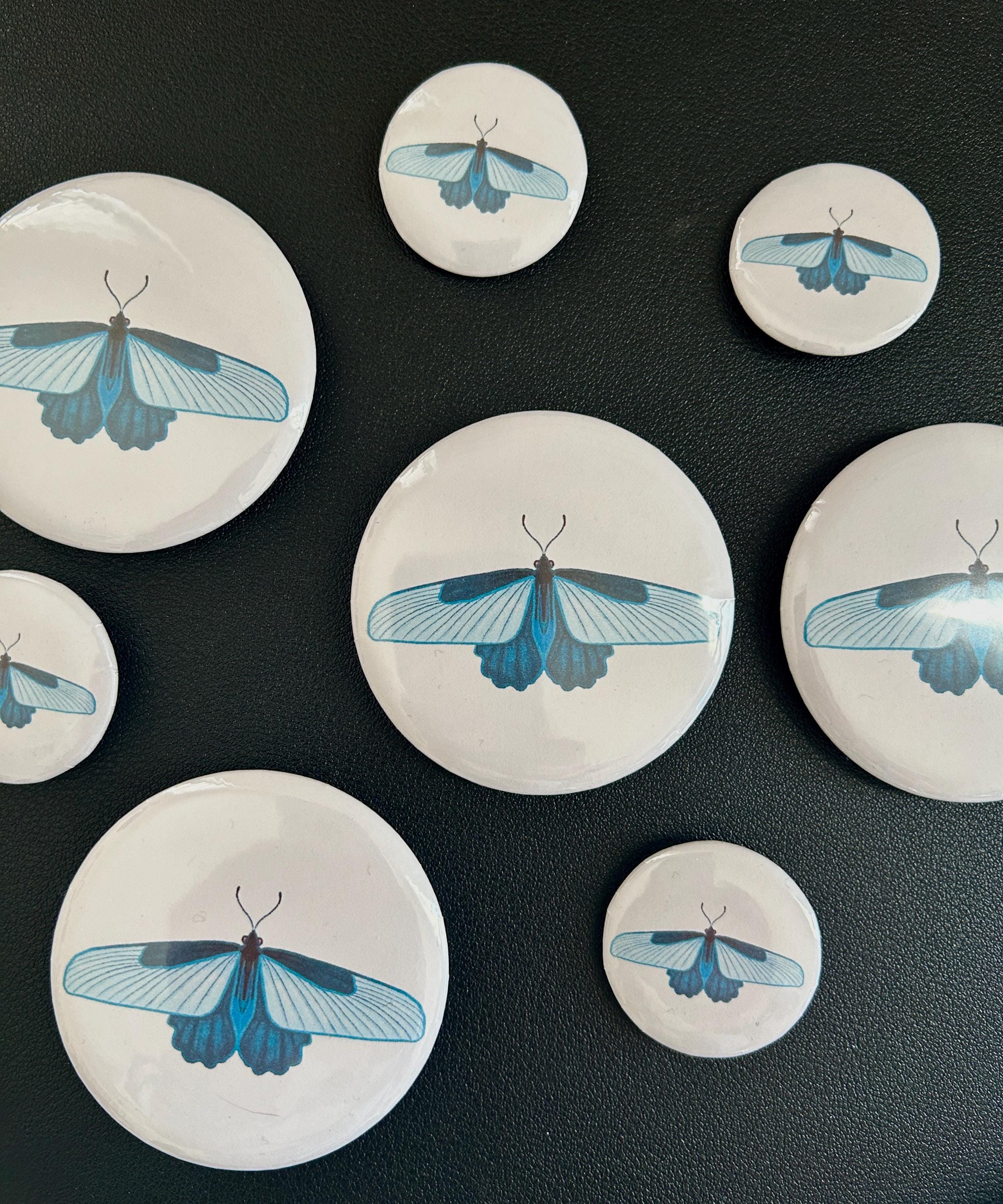1.25” Batwing Butterfly Button Pin Blue Variation Teal Butterfly Button ...