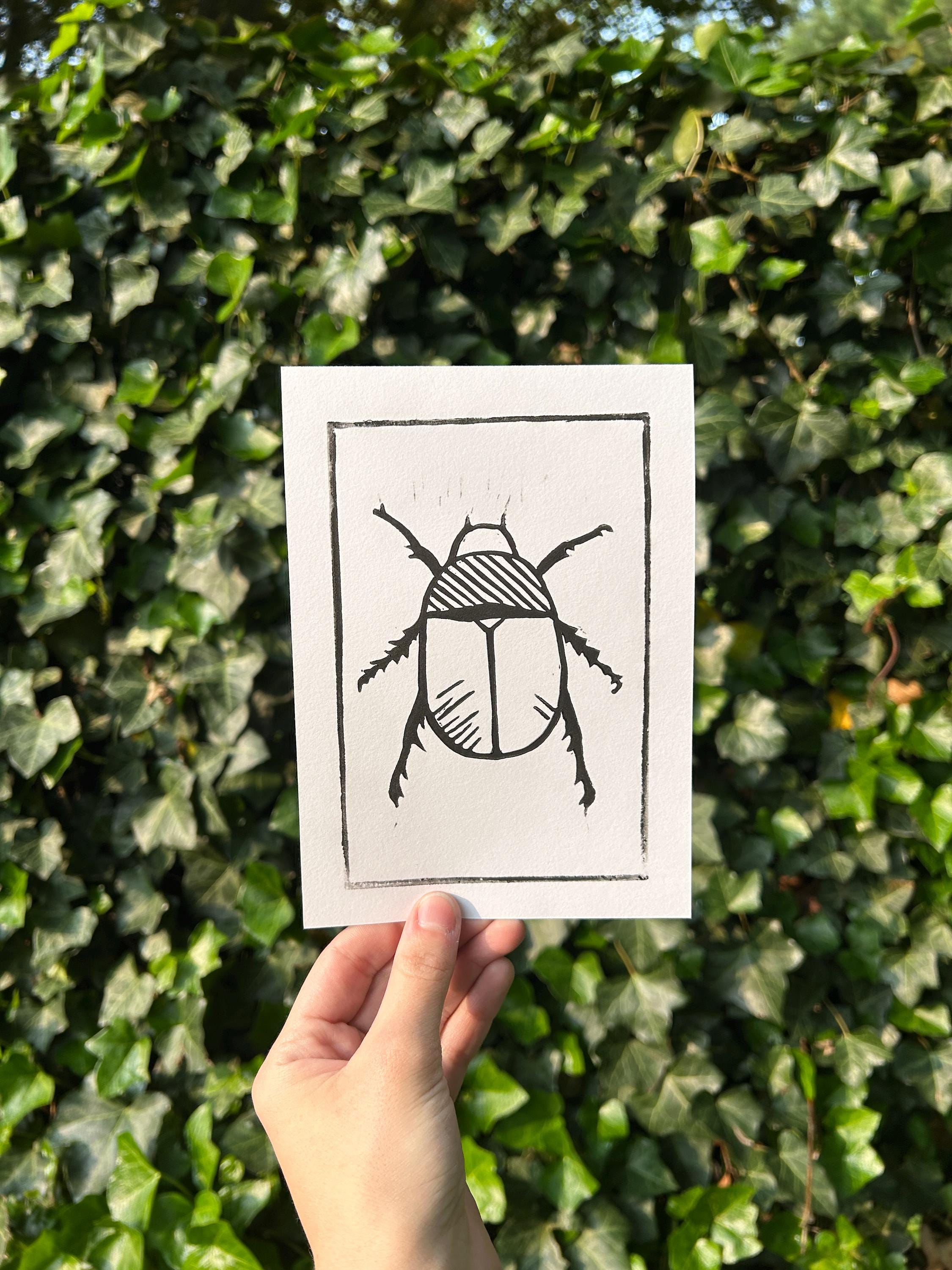 Beetle Linocut Print 5x7in Original Design Handmade Goth Decor Hand ...