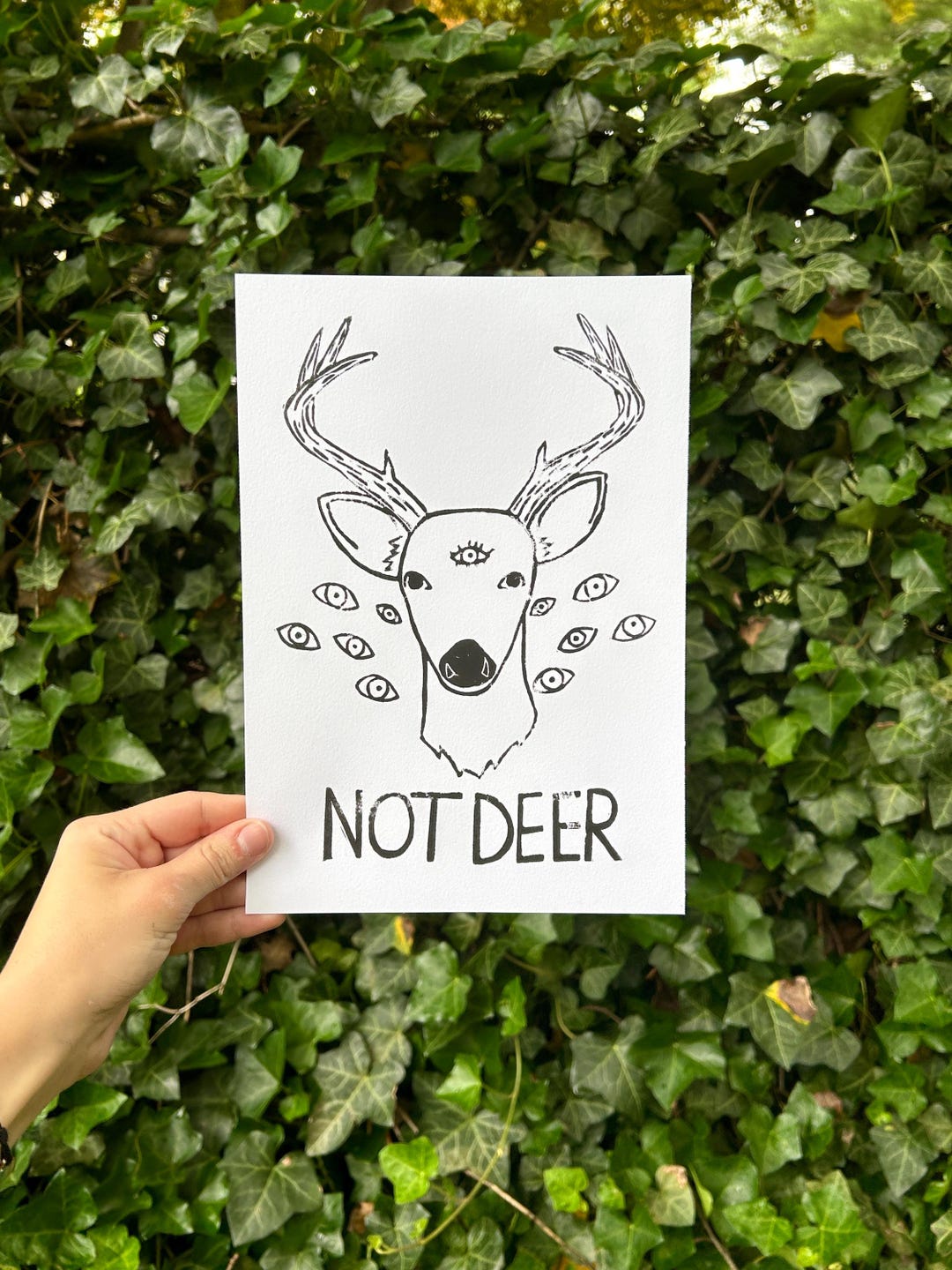NOT DEER Cryptid Linocut Print 7x10in Original Design Weird Not Deer ...