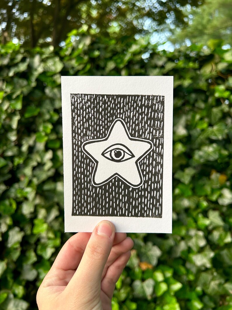 Star Eye Linocut Print 3.5x5in Original Design Handmade Weird Decor ...