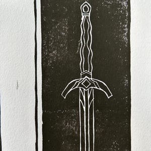 Sword Linocut Print Black and White Original Design 9x6in Fantasy Print ...