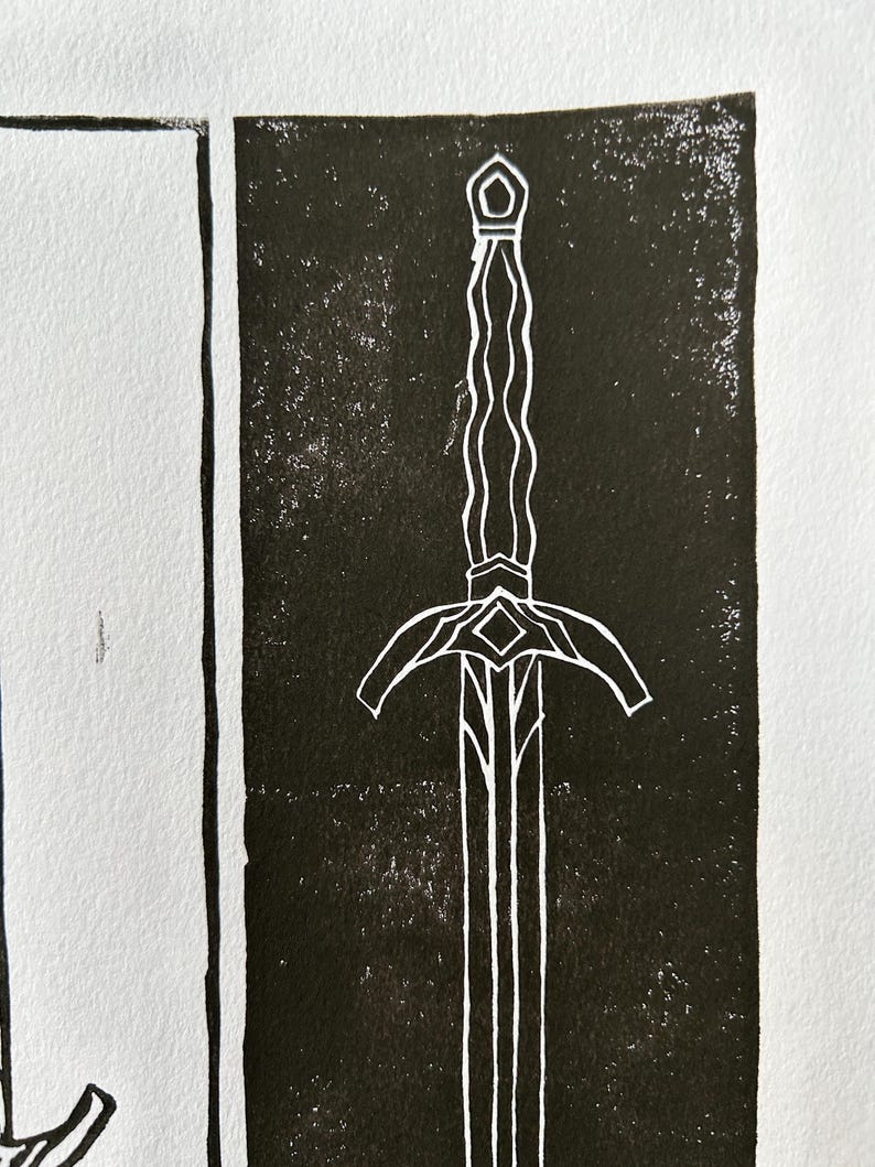 Sword Linocut Print Black and White Original Design 9x6in Fantasy Print ...