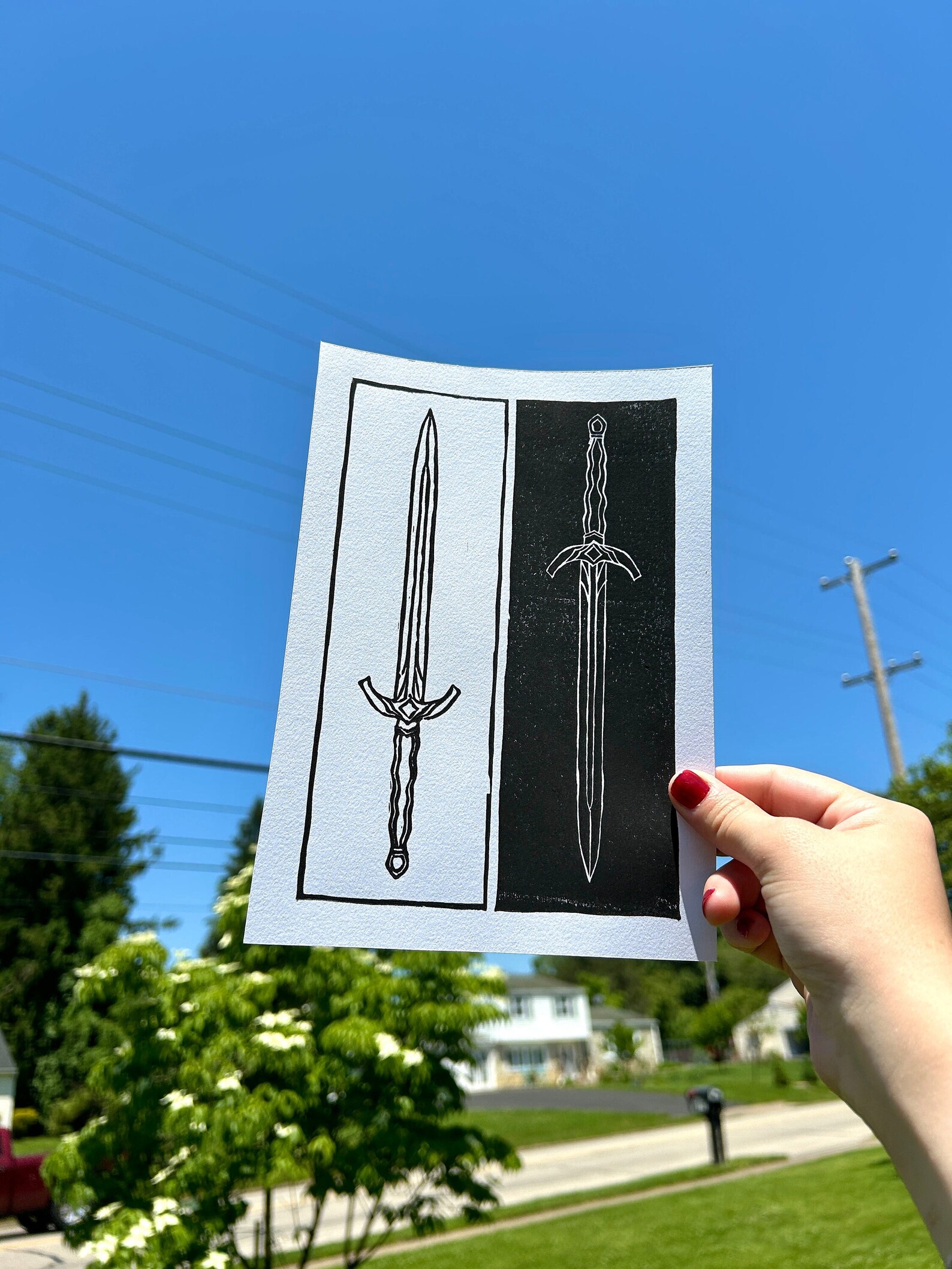 Sword Linocut Print Black and White Original Design 9x6in Fantasy Print ...