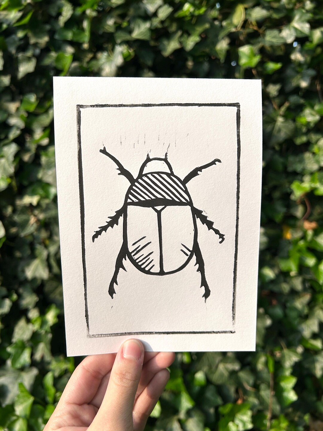 Beetle Linocut Print 5x7in Original Design Handmade Goth Decor Hand ...