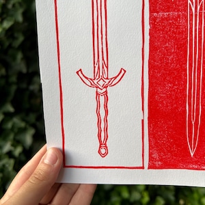 Sword Linocut Print Black and White Original Design 9x6in Fantasy Print ...