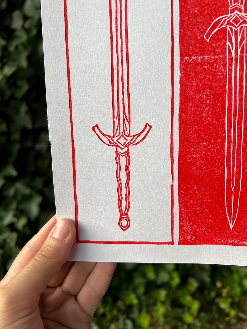 Sword Linocut Print Black and White Original Design 9x6in Fantasy Print ...