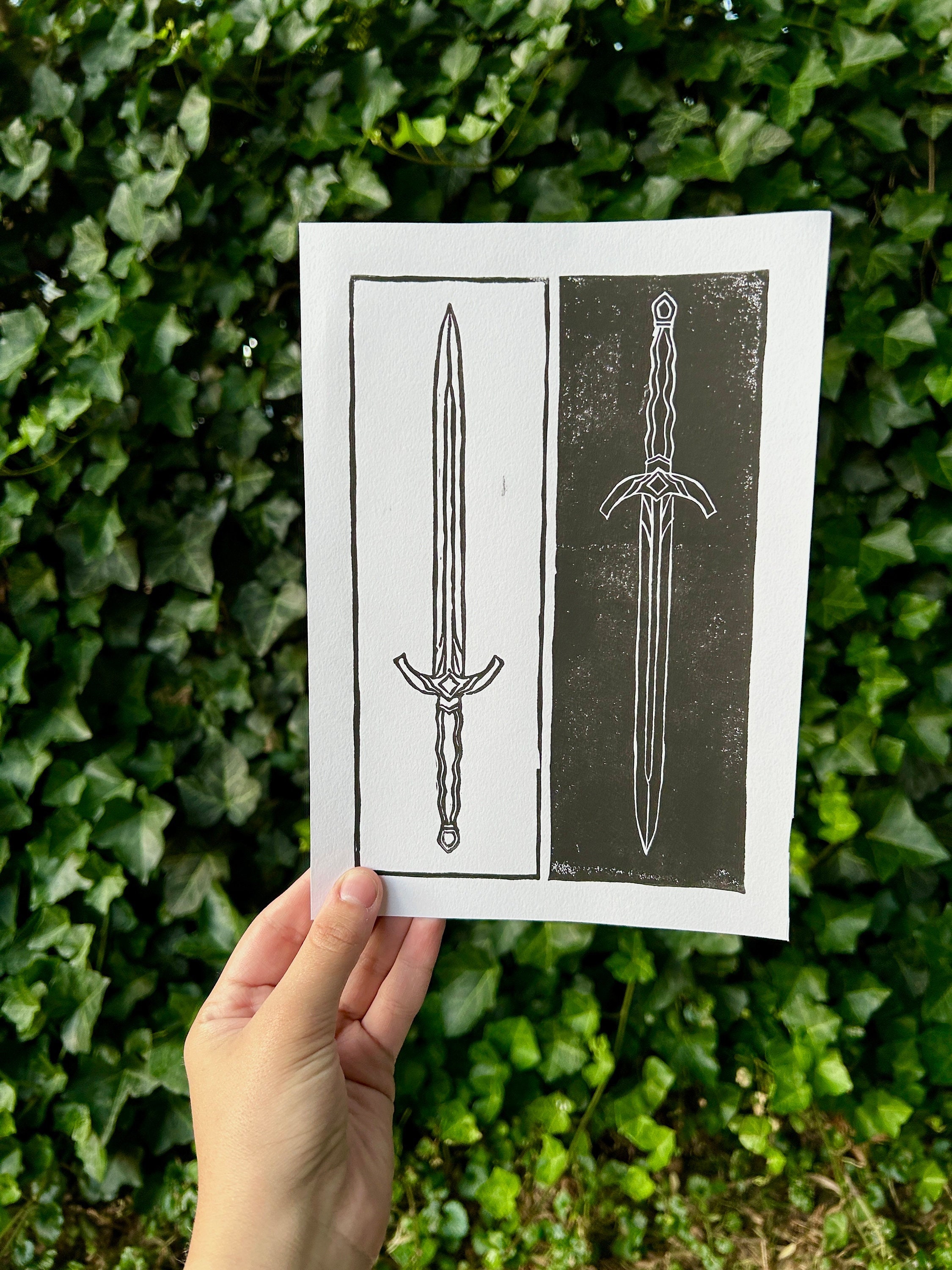 Sword Linocut Print Black and White Original Design 9x6in Fantasy Print ...
