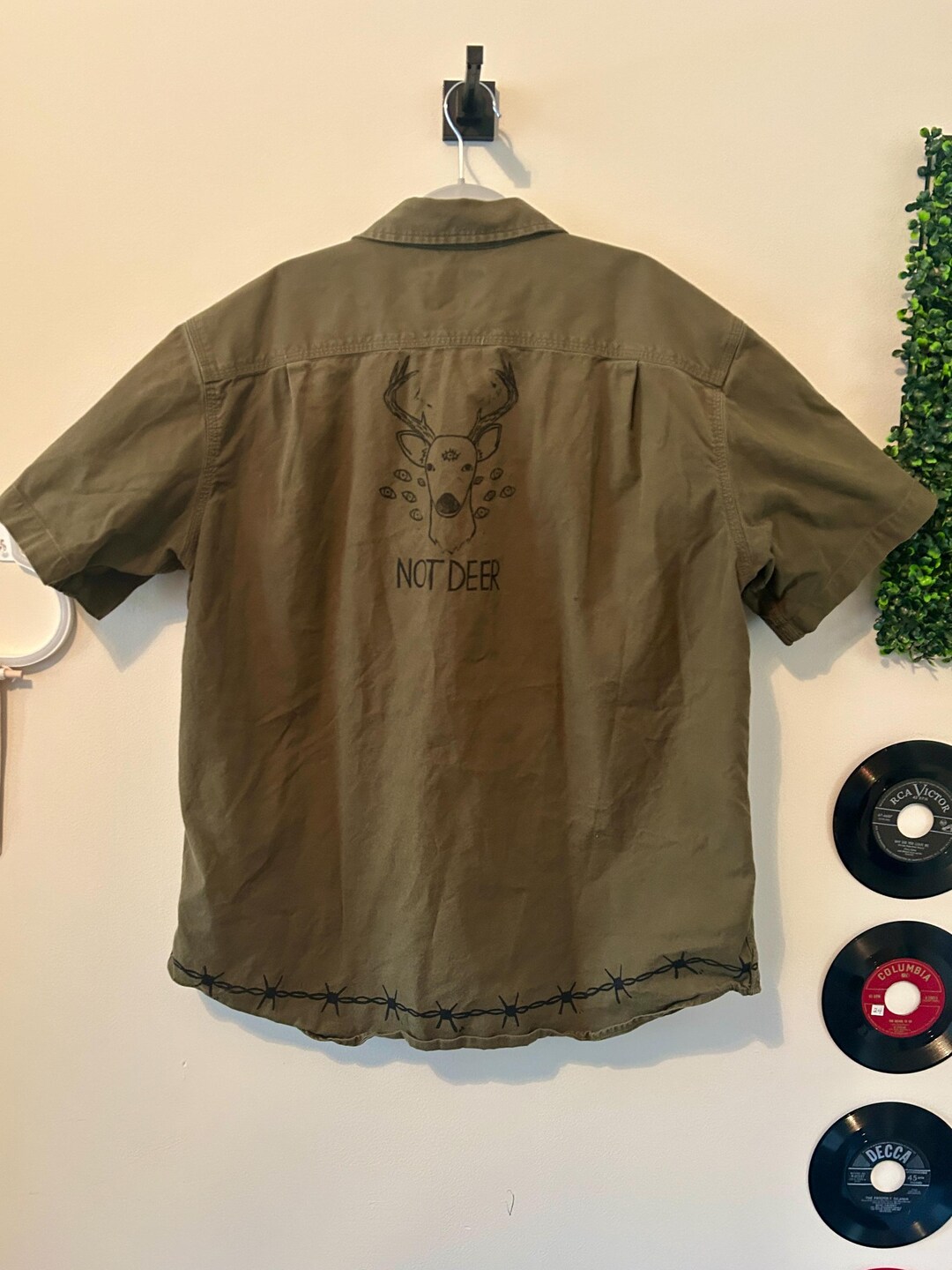 Not Deer Cryptid and Barbed Wire Linocut Upcycled Carhart Shirt Size XL ...