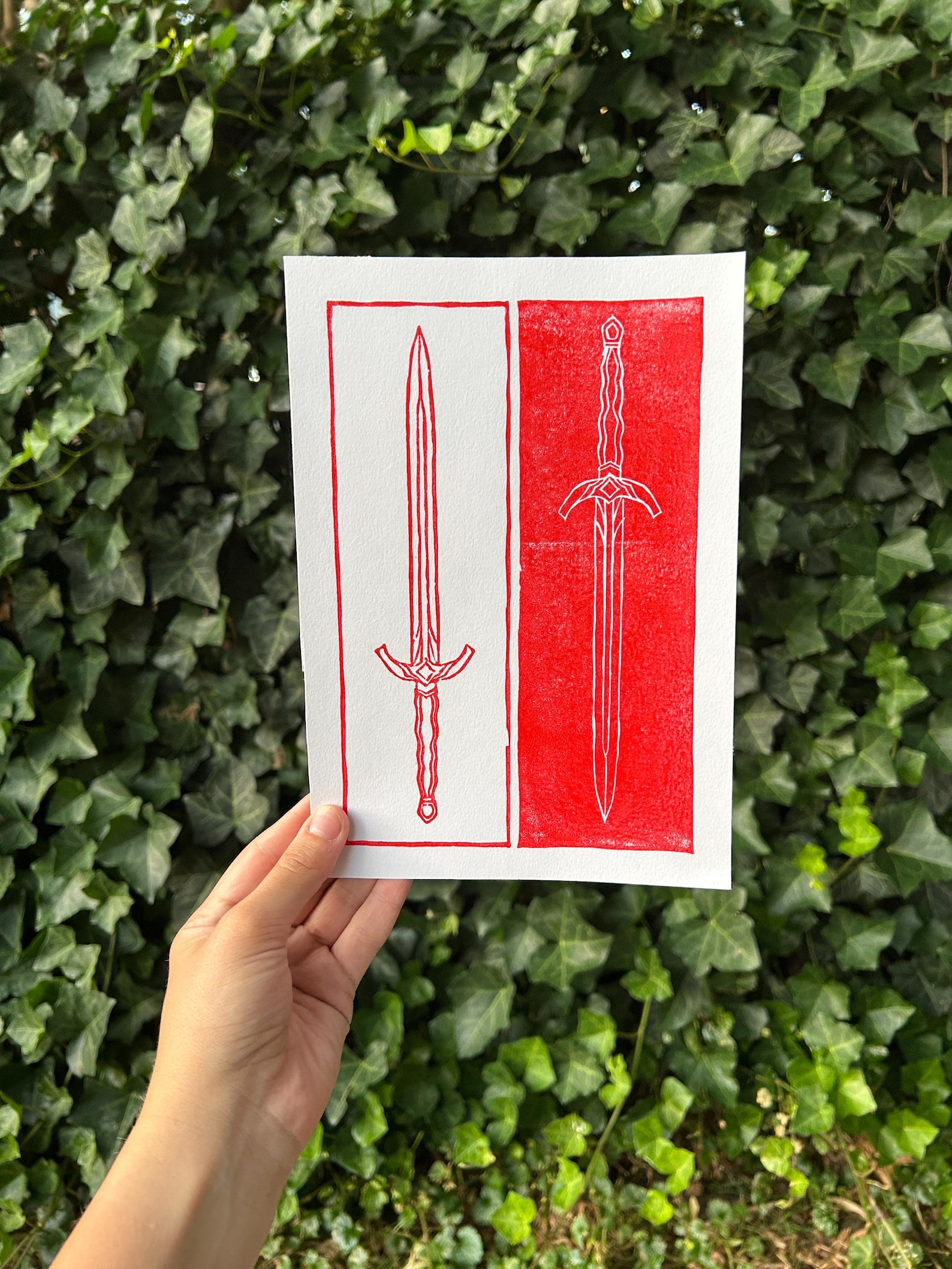 Sword Linocut Print Black and White Original Design 9x6in Fantasy Print ...