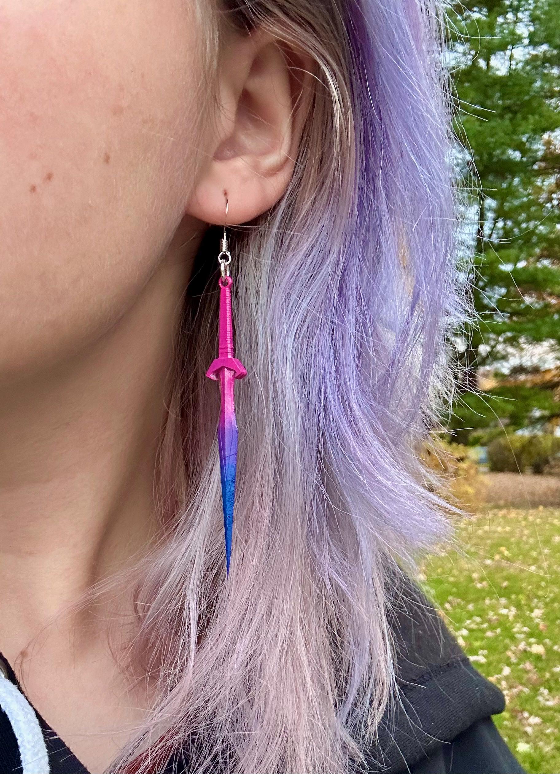 Pride Sword Earrings Bi Bisexual Handmade Hand Painted Nickel Free for ...