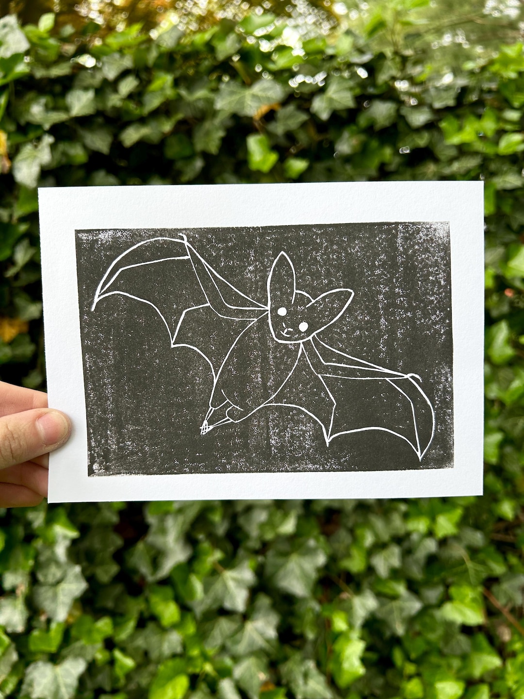 Bat Linocut Print 5x7in Original Design Handmade Goth Emo Decor Hand ...
