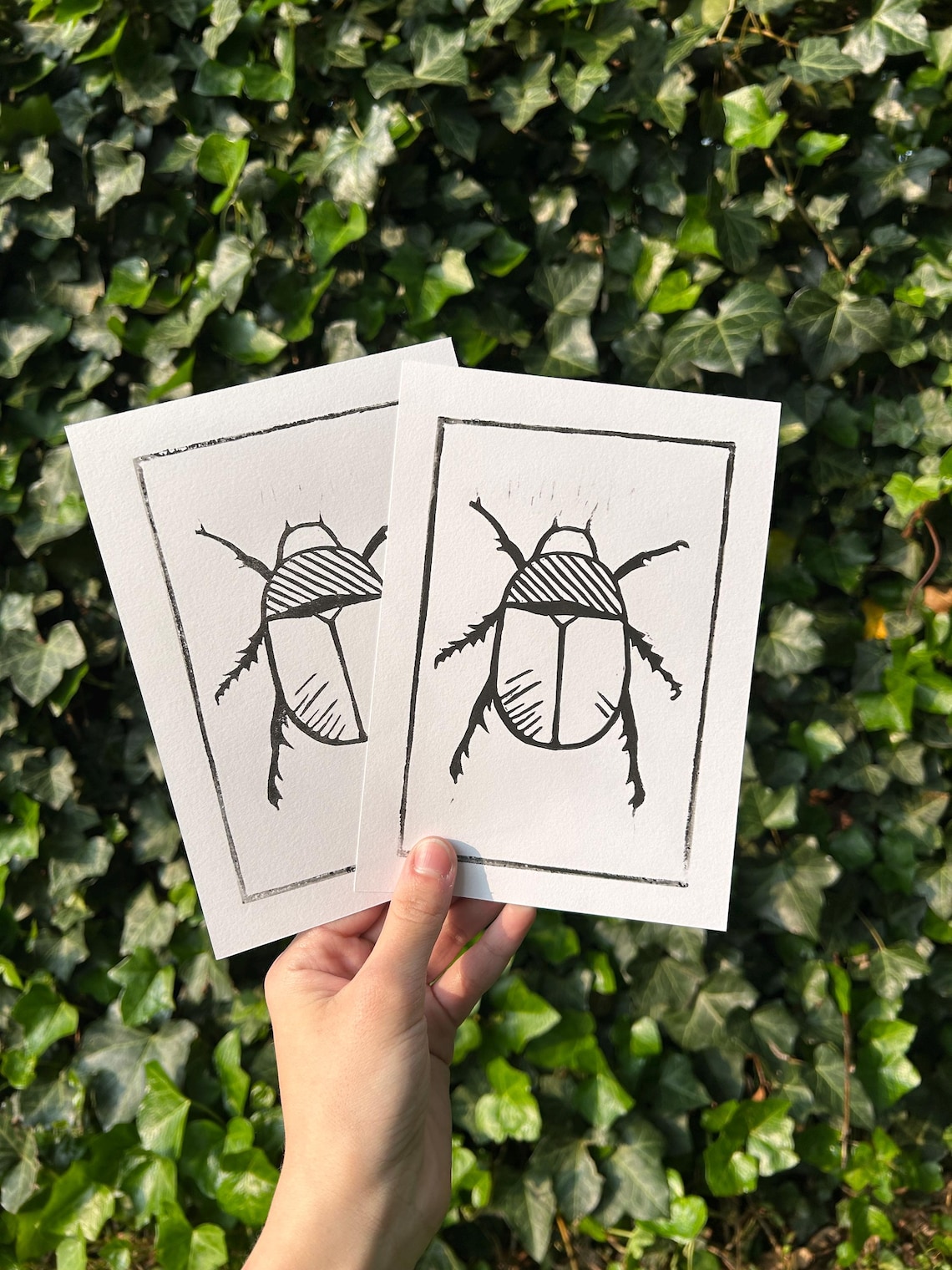 Beetle Linocut Print 5x7in Original Design Handmade Goth Decor Hand ...