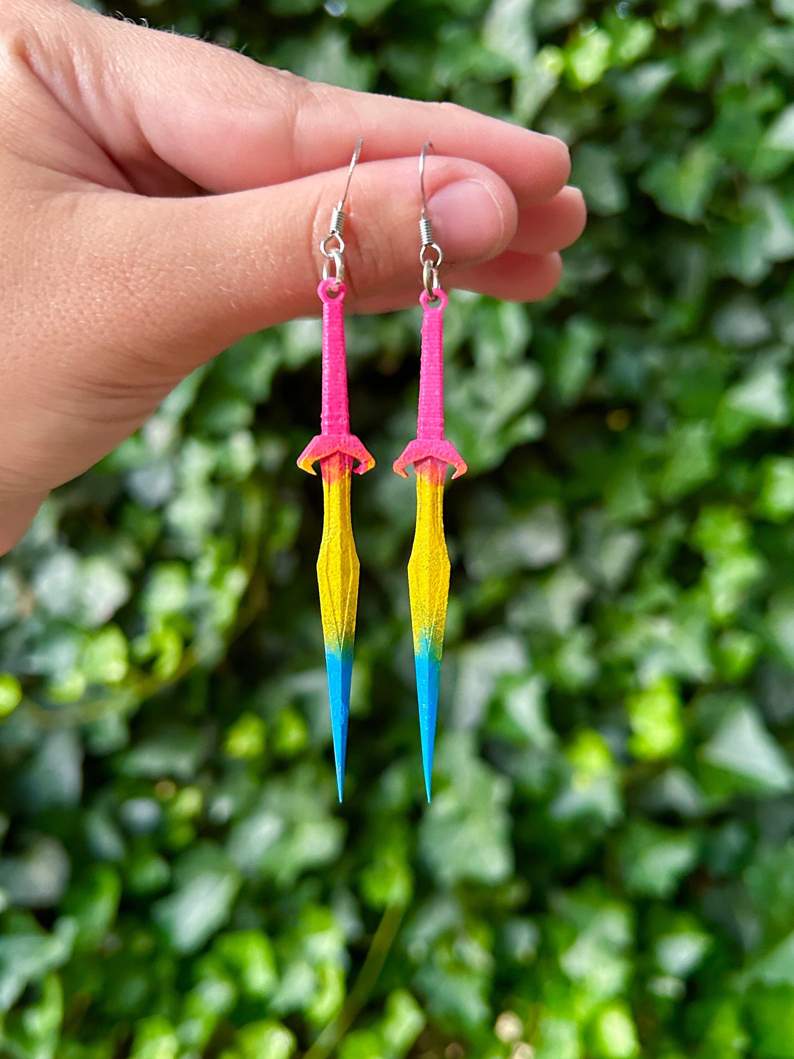 Pride Sword Earrings Pan Pansexual Pride Handmade Hand Painted Nickel ...