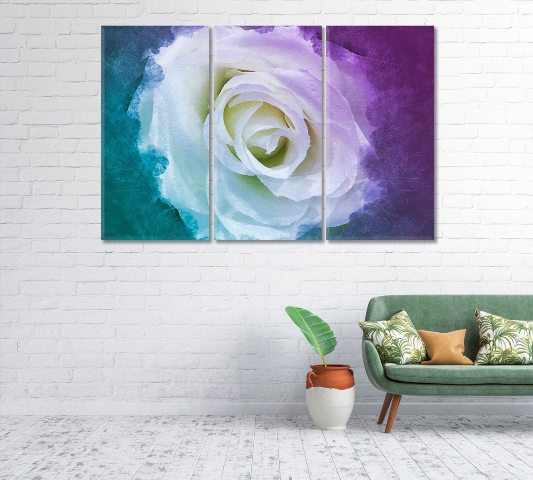 Colorful Abstract White Rose Canvas Print Wall Decor, Flowers Canvas ...
