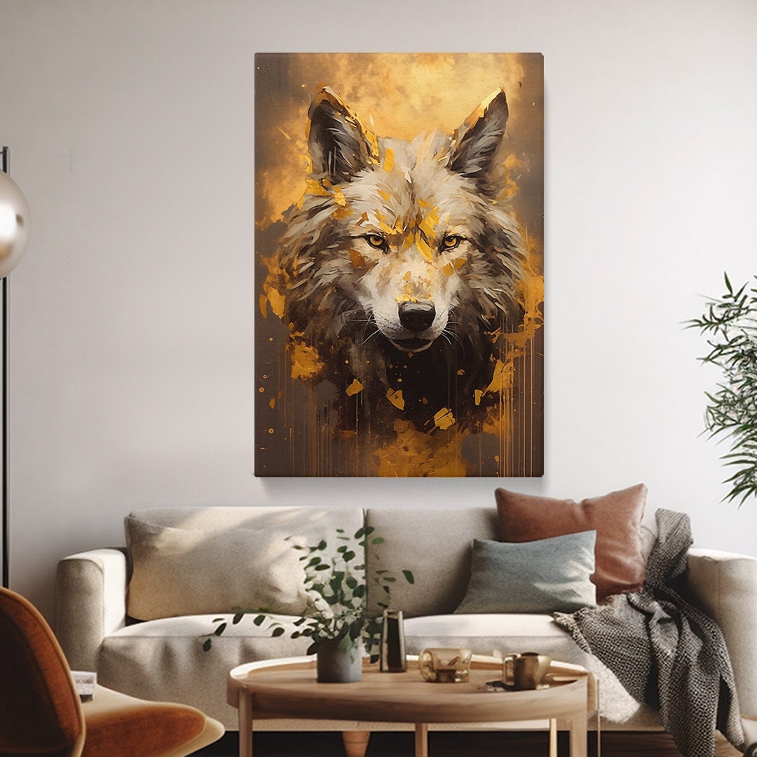 Mystic Golden Wolf Canvas Print, Enigmatic Wilderness Decor ...