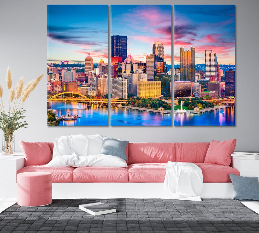 Pittsburgh Canvas Art Print Home Wall Decor, USA Cityscape Canvas Art ...