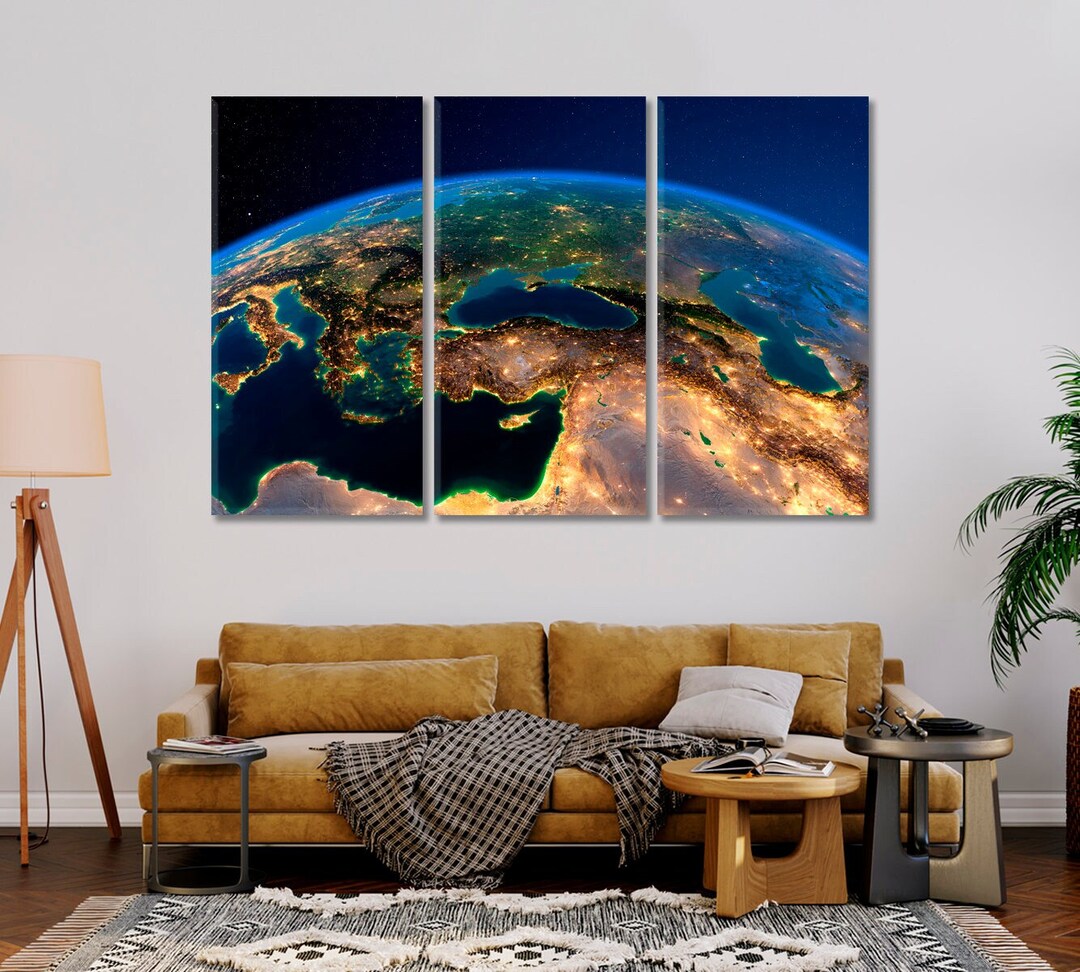 Planet Earth Modern Canvas Wall Decor | Earth From Space Wall Art ...