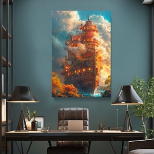 Nautical Castle in the Sky Canvas Print, Sunlit Fantasy Ship Wall Art ...